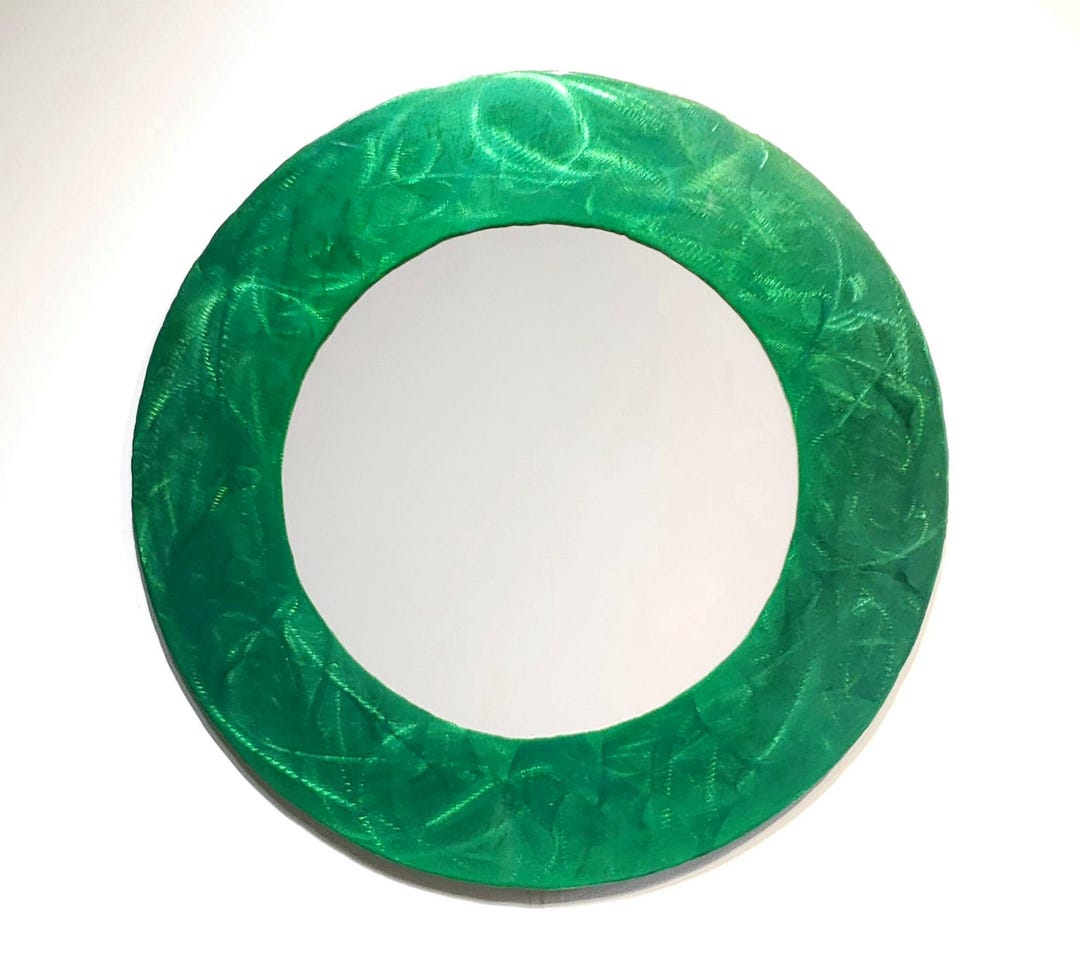 Green Wall Mirror, 18 Inch. Bold Accent Colorful Decor, Metal Frame ...