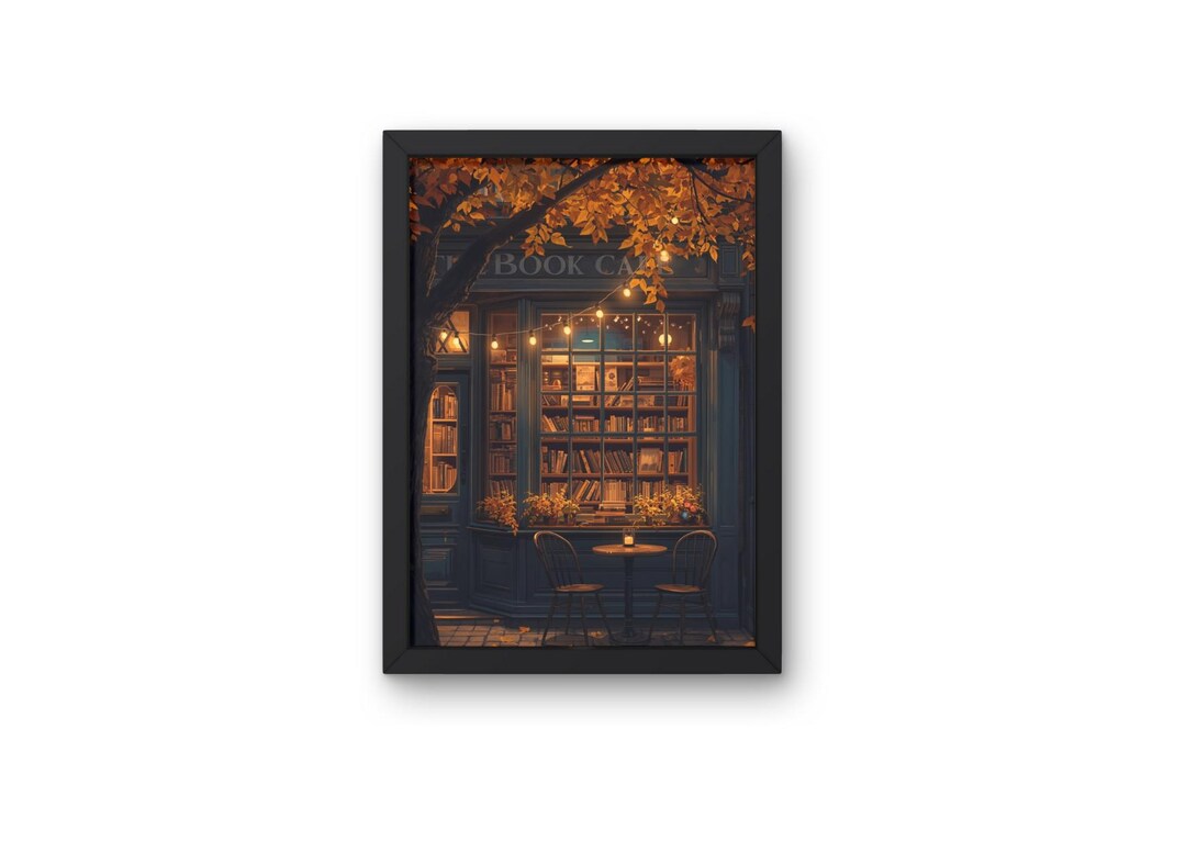 Cozy Autumn Book Café Wall Art Print | Fall Bookstore Decor | Book ...