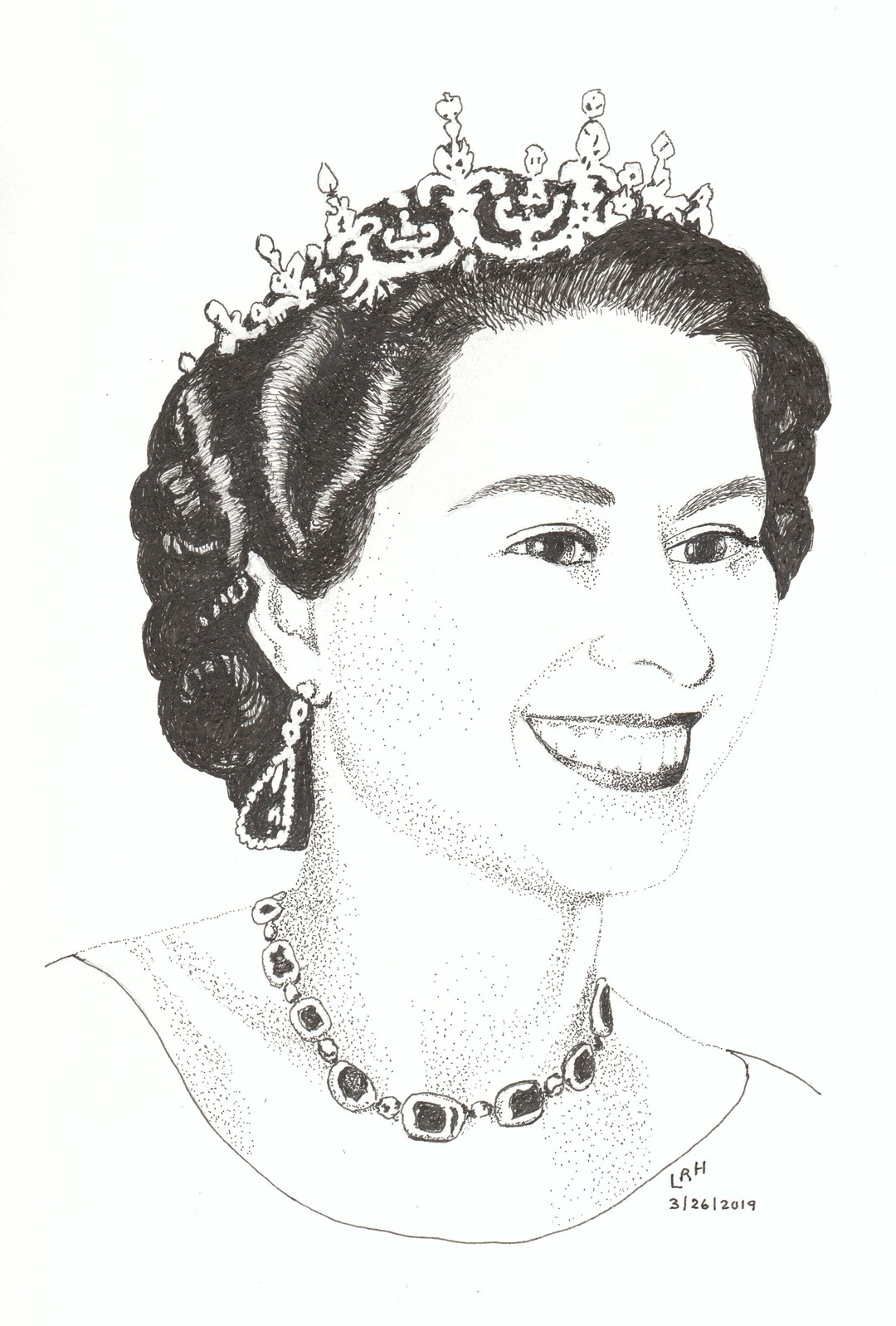 Original Pen and Ink Drawing of Queen Elizabeth II, Queen of England ...