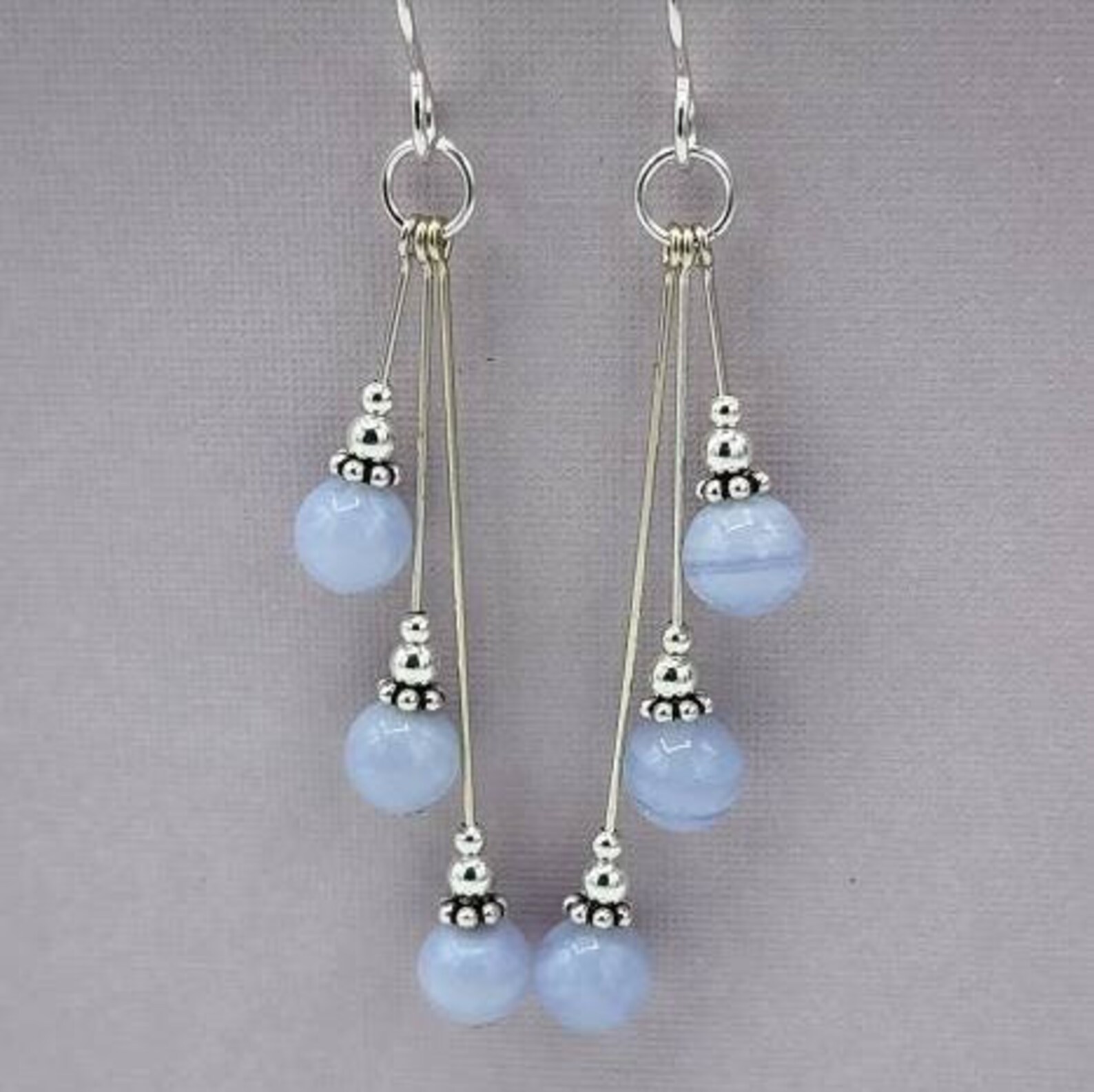 Sterling Silver Blue Lace Agate Earrings Asymmetrical - Etsy