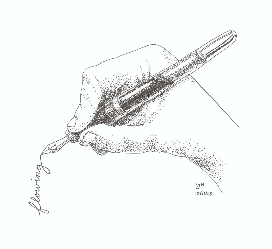 Original Pen and Ink Drawing of Hand Writing With Fountain Pen - Etsy