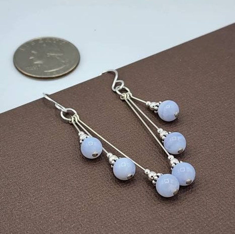Sterling Silver Blue Lace Agate Earrings Asymmetrical - Etsy