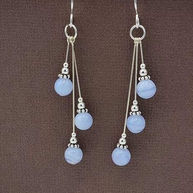 Sterling Silver Blue Lace Agate Earrings Asymmetrical - Etsy