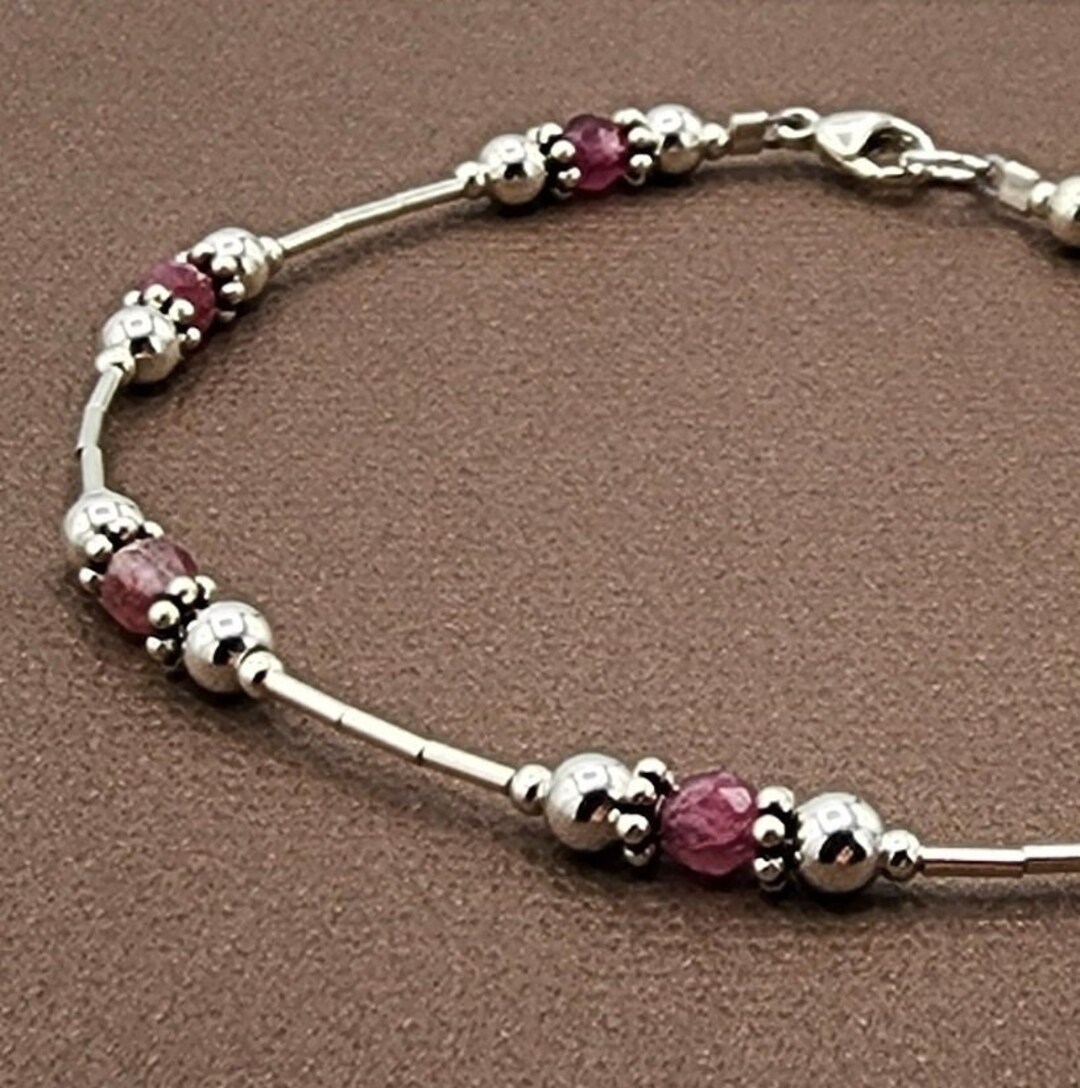 Sterling Silver Pink Tourmaline Bracelet or Anklet, October Birthstone ...