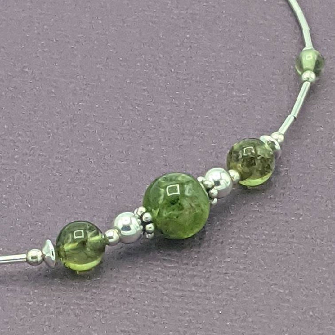 Sterling Silver Peridot Necklace, Peridot Choker, Beaded Gemstone ...