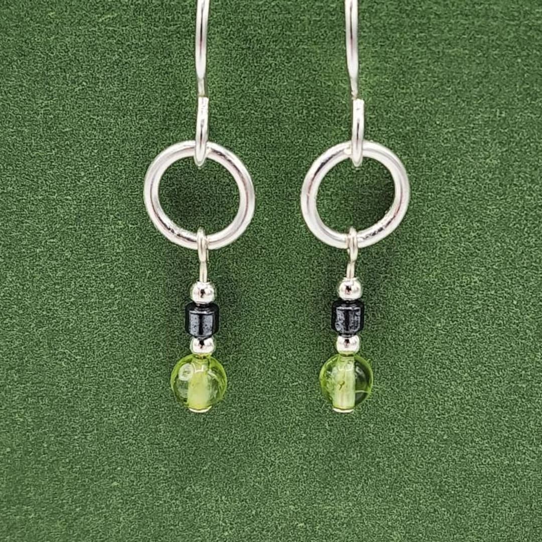 Tiny Sterling Silver Peridot Earrings, Minihoop Dangle Earrings ...