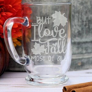 I Love Fall Glass Coffee Mug, Mugs With Sayings, Large 16oz Mug, Autumn ...