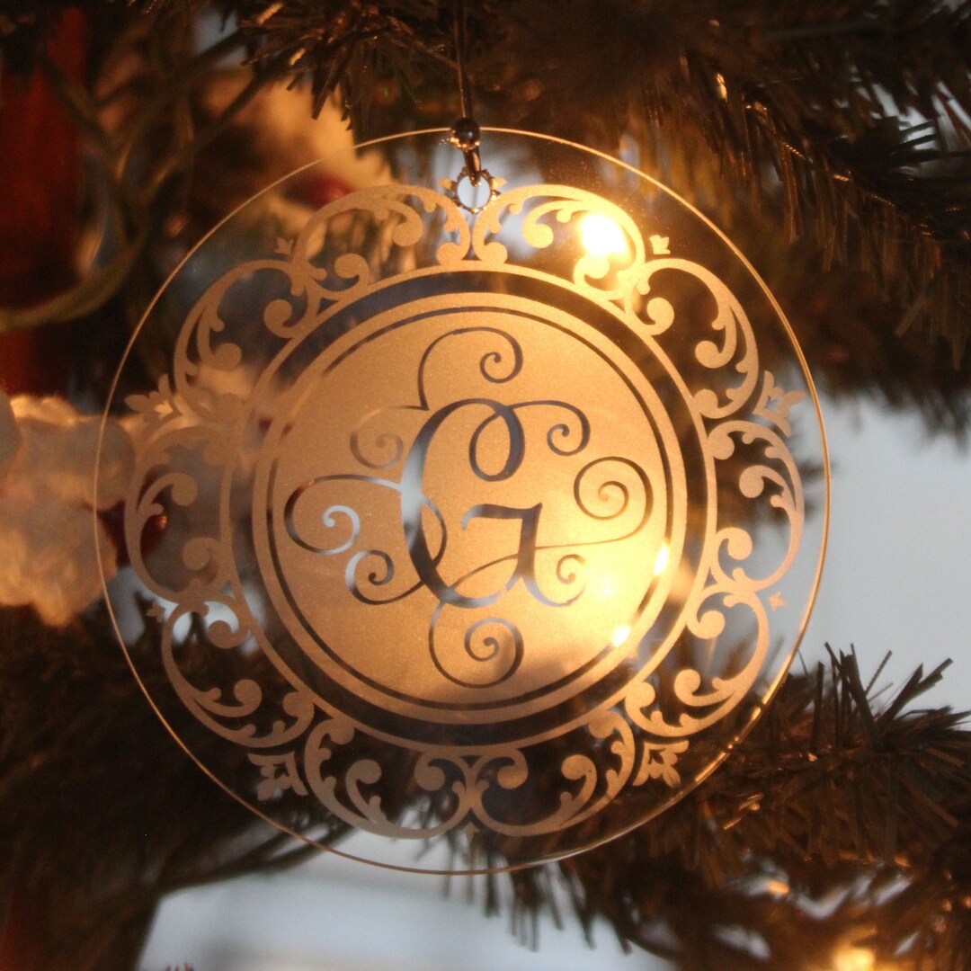 Monogram Glass Ornament, Custom Christmas Ornament, Wedding ...