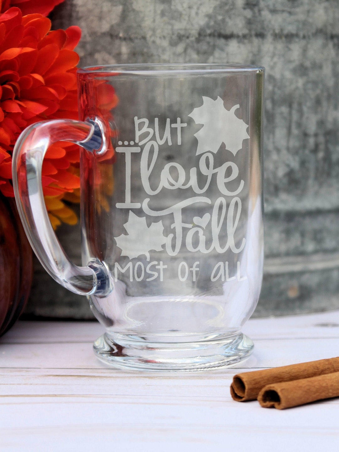 I Love Fall Glass Coffee Mug, Mugs With Sayings, Large 16oz Mug, Autumn ...