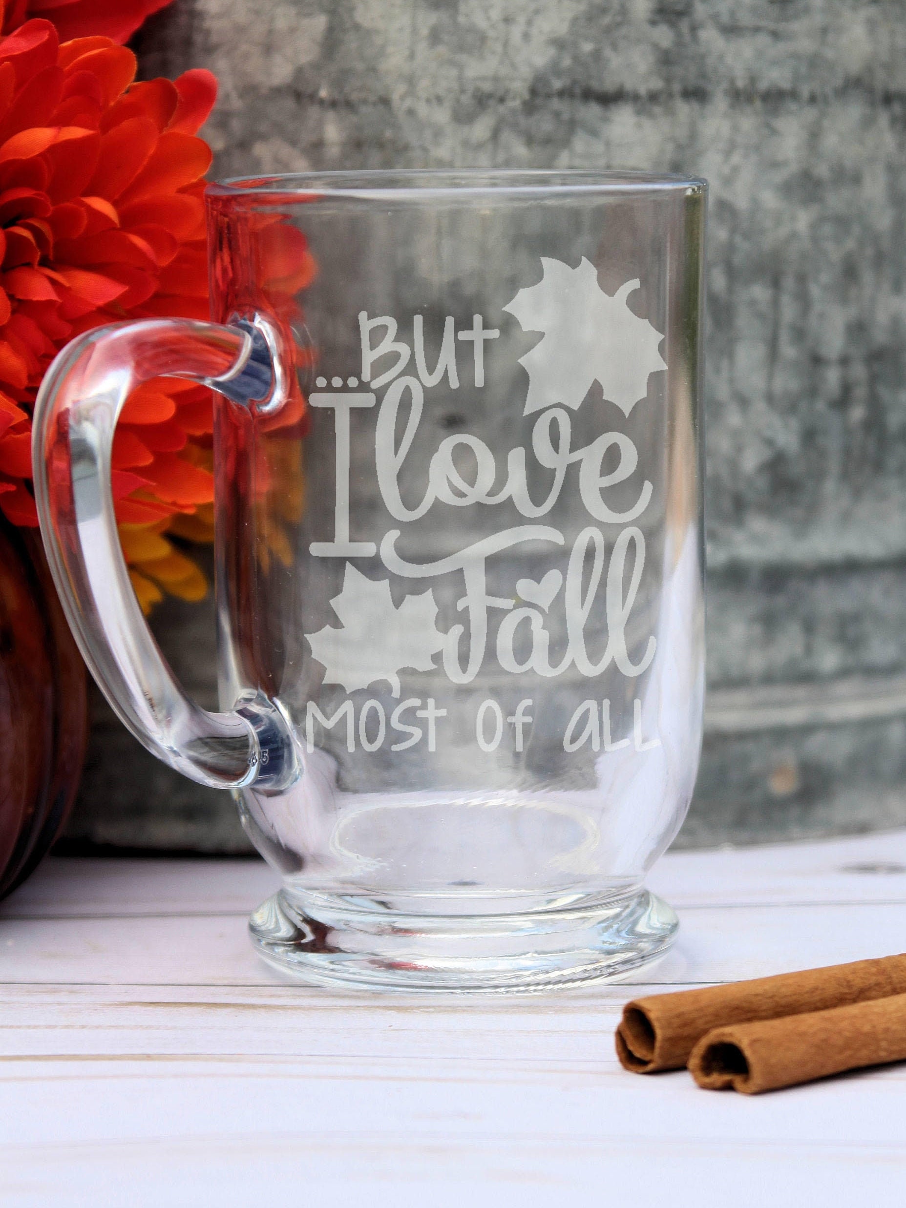 I Love Fall glass coffee mug Mugs with Sayings Large 16oz | Etsy