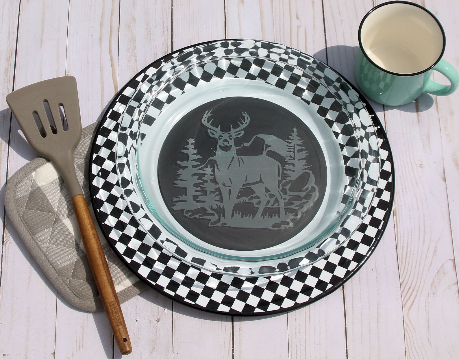 Deer Scene Custom Pie Pan Monogram Pie Dish Custom Bake | Etsy