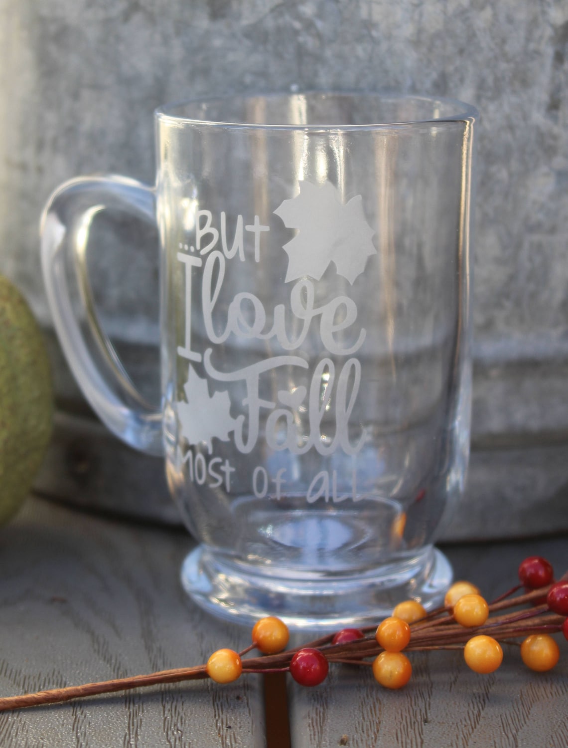 I Love Fall glass coffee mug Mugs with Sayings Large 16oz | Etsy