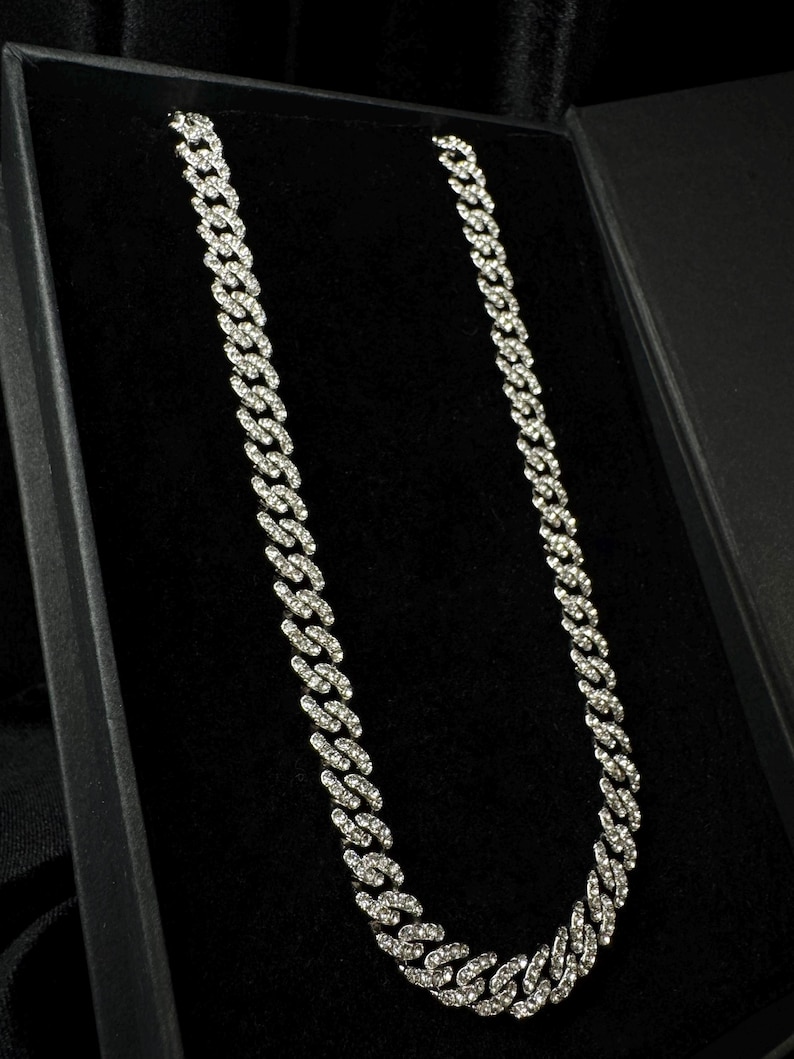 8mm Iced Out Cuban Link Chain Necklace - White Gold Men's Jewelry ...