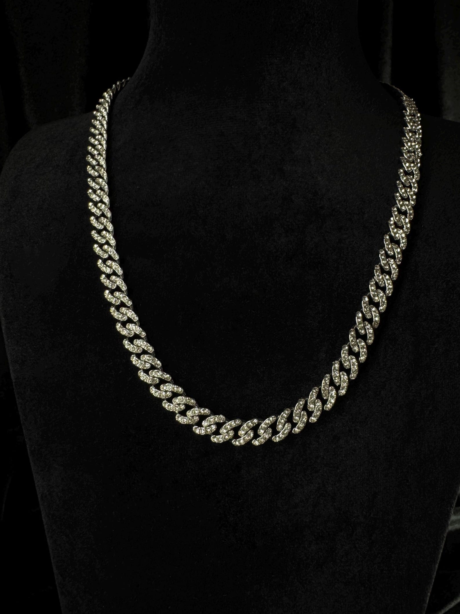 8mm Iced Out Cuban Link Chain Necklace - White Gold Men's Jewelry ...