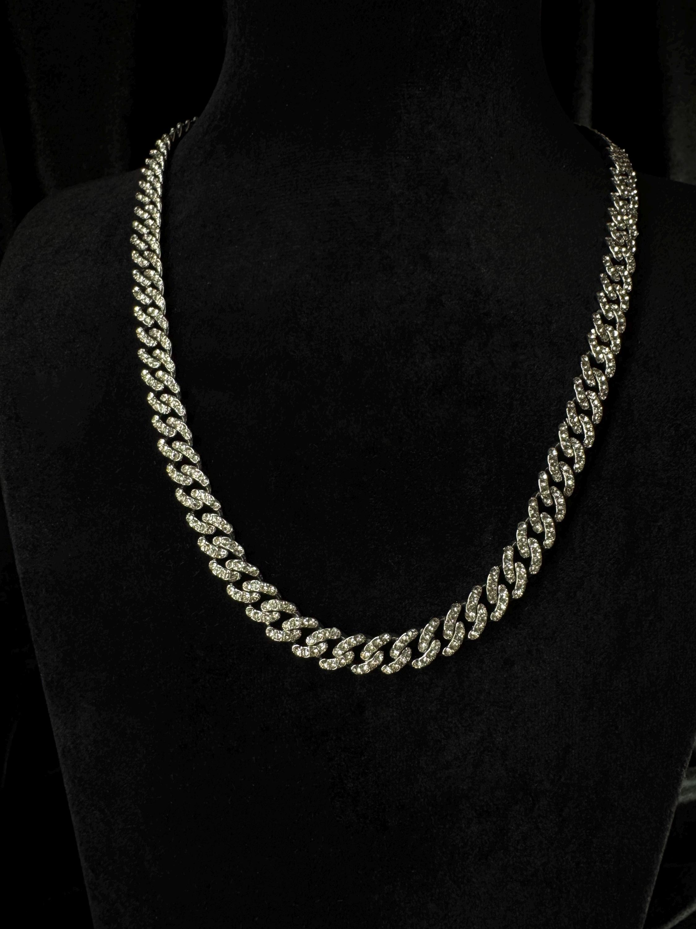 8mm Iced Out Cuban Link Chain Necklace - White Gold Men's Jewelry ...