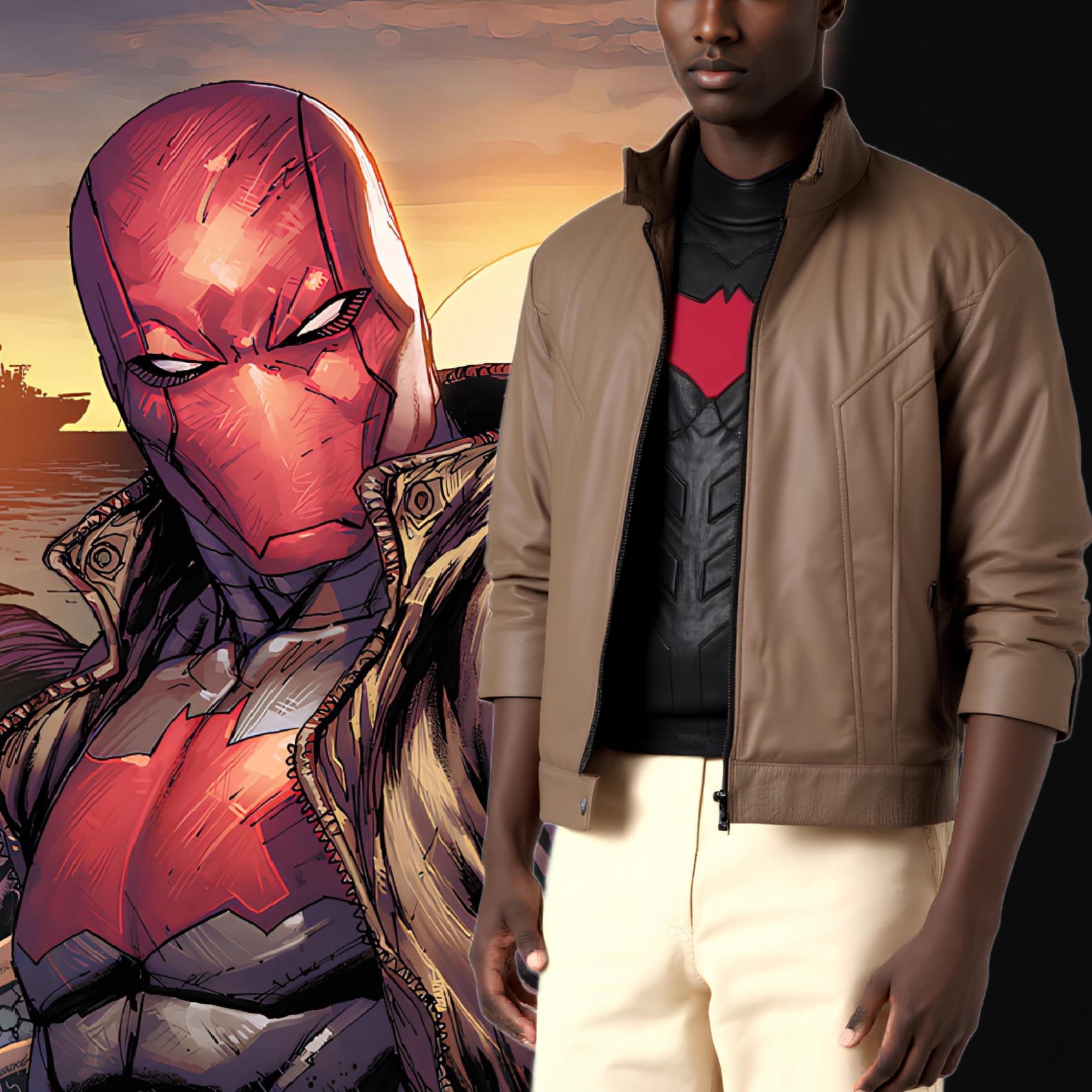 Jason T's Brown Leather Jacket, Red Hood Cosplay Leather Jacket, Jason ...