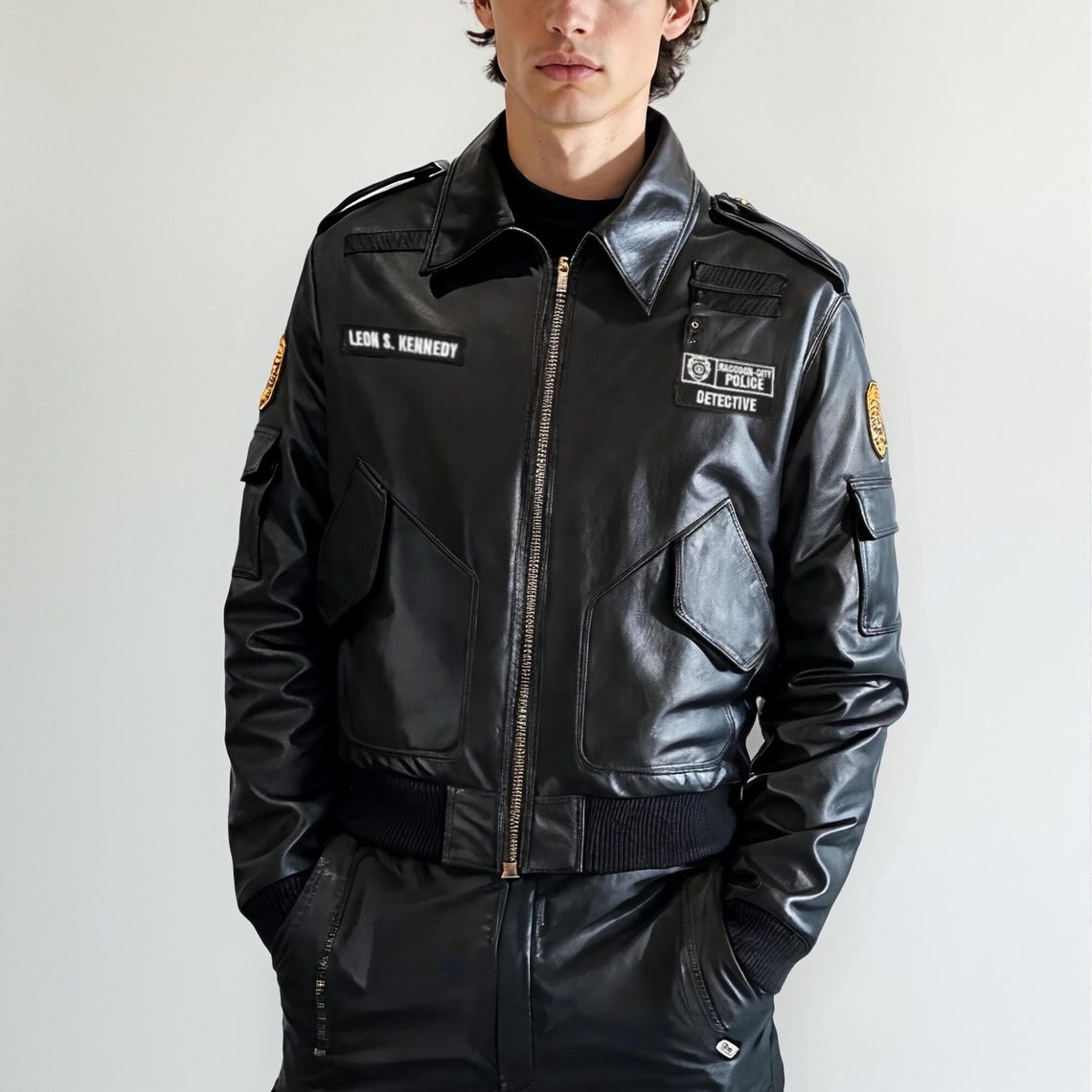 Resident Evil 2 Remake Leon Kennedy RPD Police Leather Jacket, Raccoon ...