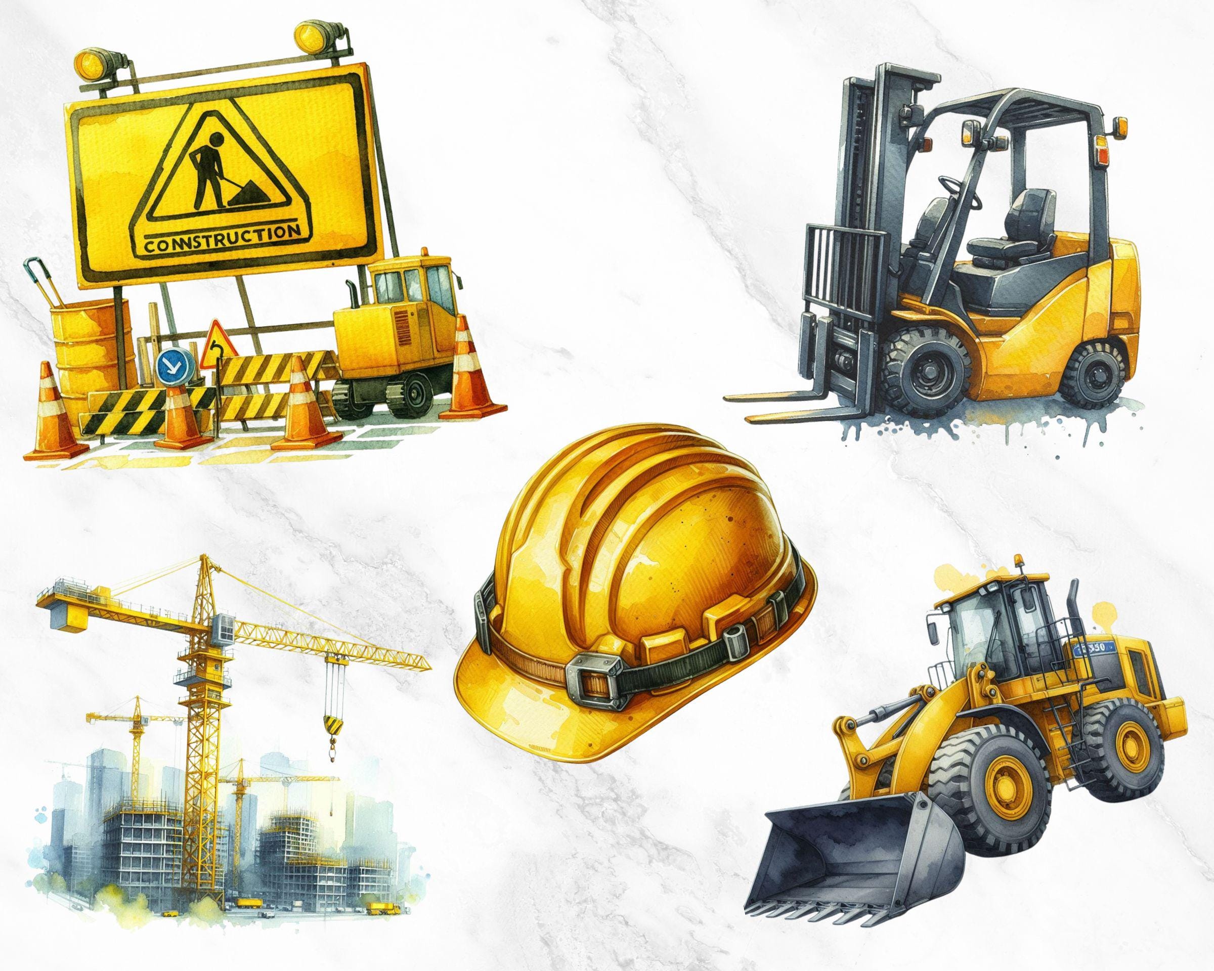 Watercolor Construction Clipart, Trucks, Bulldozer, Cement Truck ...