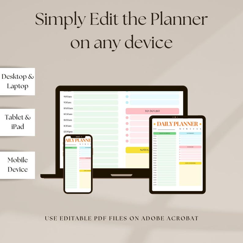 Editable Daily Planner PDF | Printable Minimalist To-do List | Digital ...