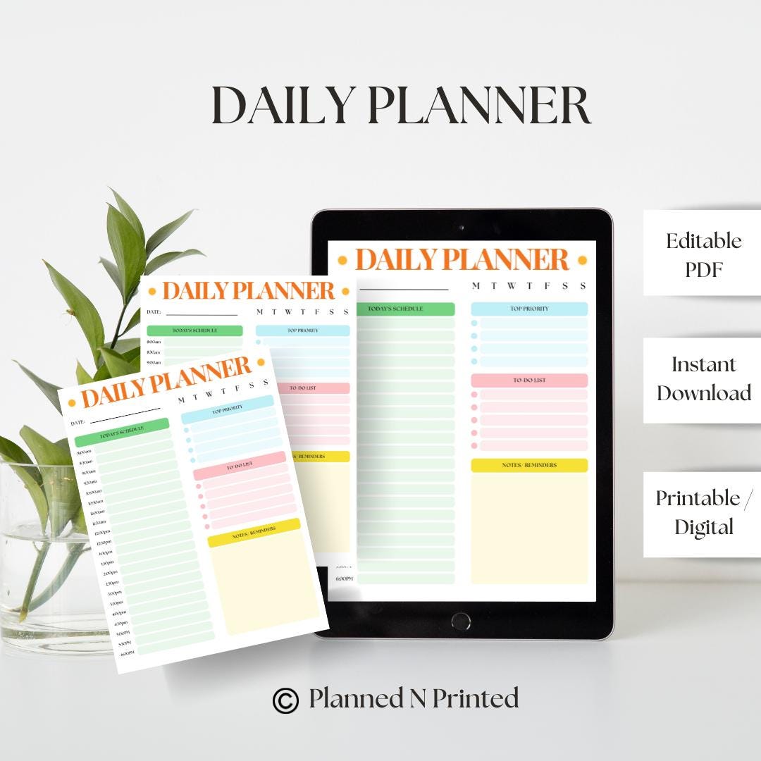 Editable Daily Planner PDF | Printable Minimalist To-do List | Digital ...