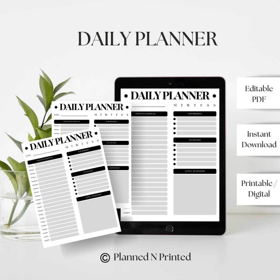 Editable Daily Planner PDF | Printable Minimalist To-do List | Digital ...