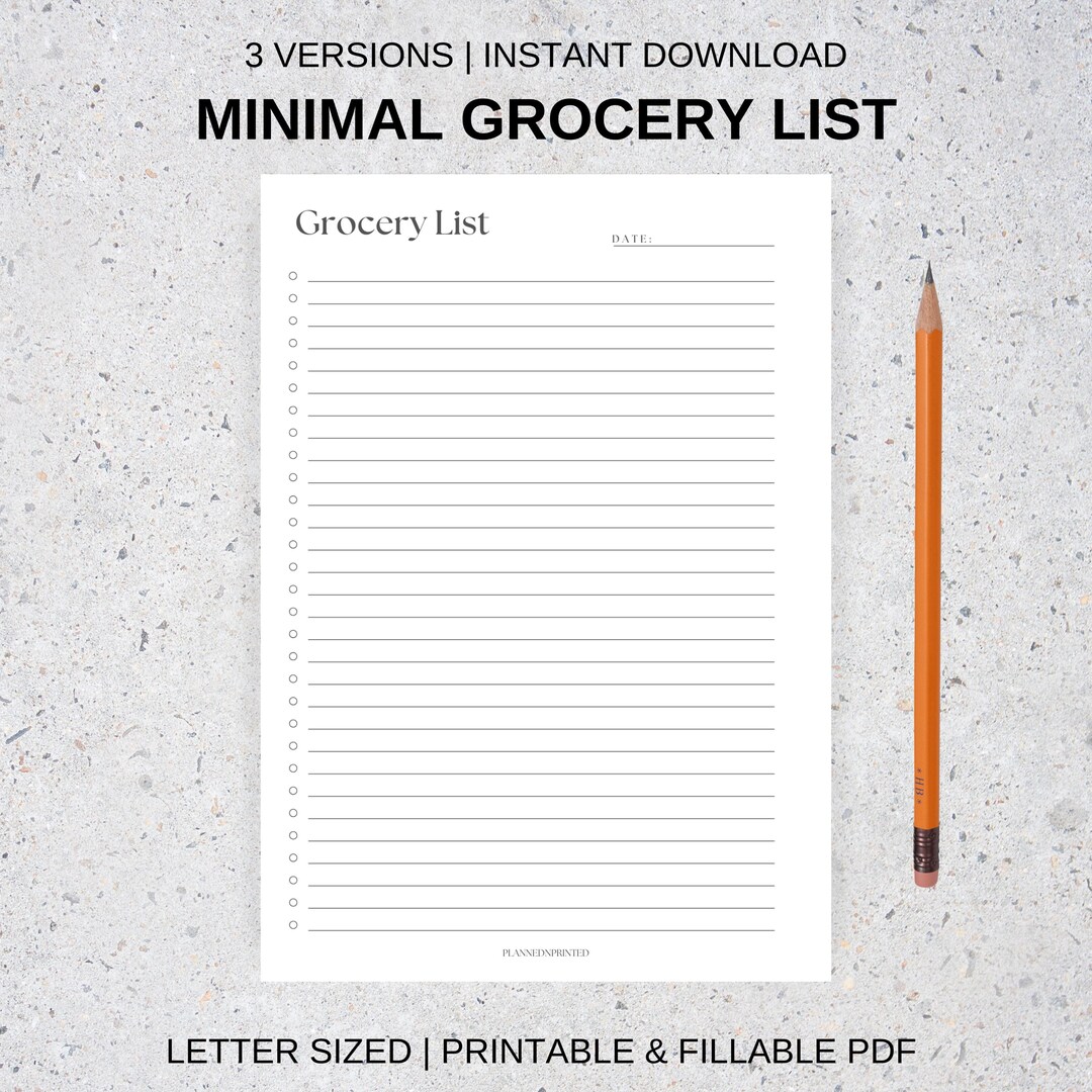 Minimal Grocery List Template Printable | Food Shopping List | Grocery ...
