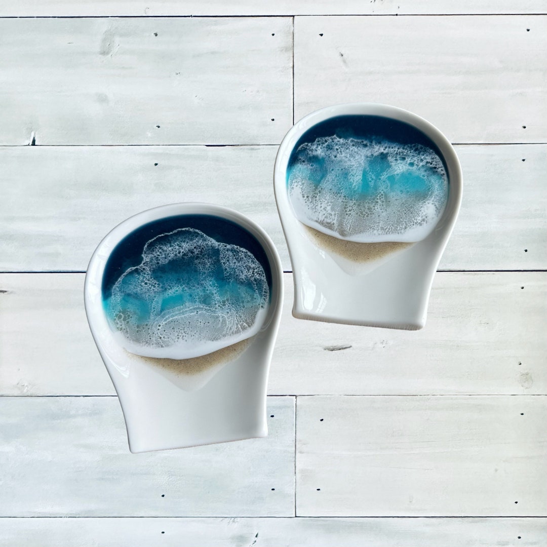 Ocean Wave Spoon Rest Epoxy Resin, Porcelain Spoon Rest Beach, Ocean ...