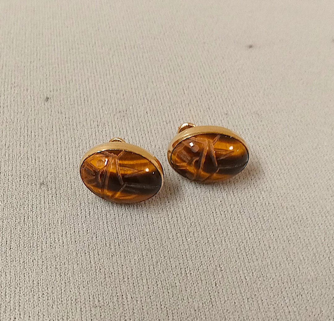 Vandell 12K GF Tiger Eye Scarab Screw Back Earrings - Etsy