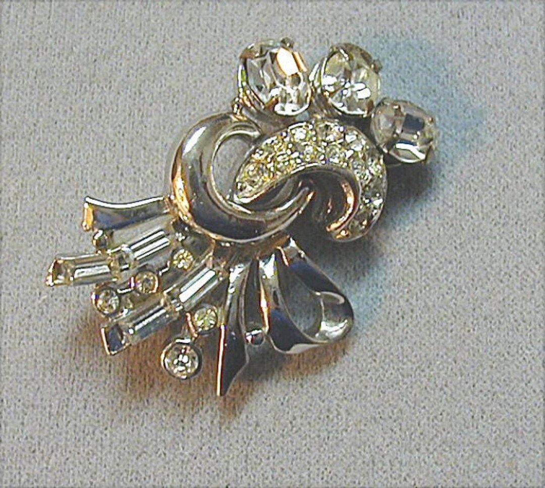 Signed Barclay Rhodium Plated Crystal Brooch - Etsy
