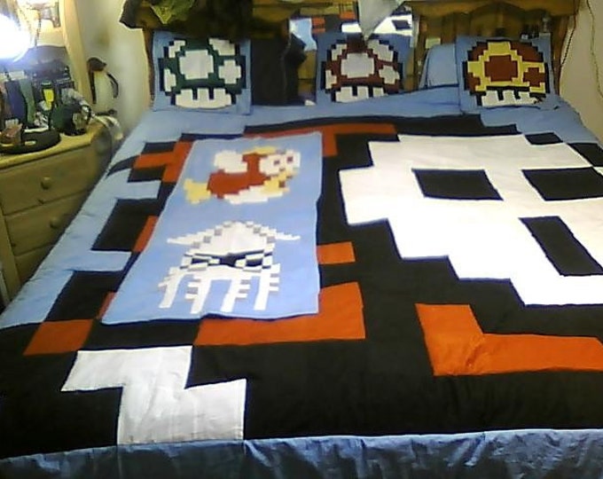 Mario Bed Set shown on King Size Bed - Etsy