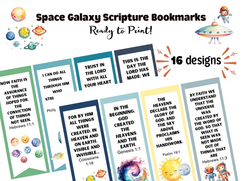 Christian Bookmarks for Kids Outer Space Theme Basket Fillers for ...