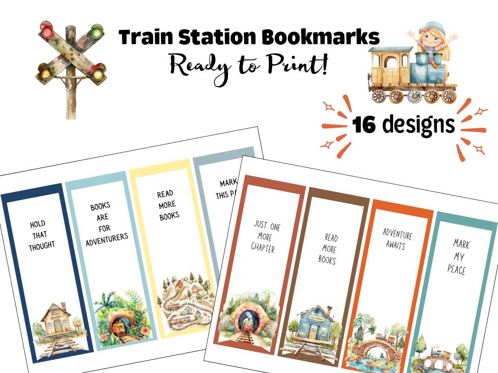 Train Bookmarks for Kids Printable Bookmarks Train Station Adventure ...