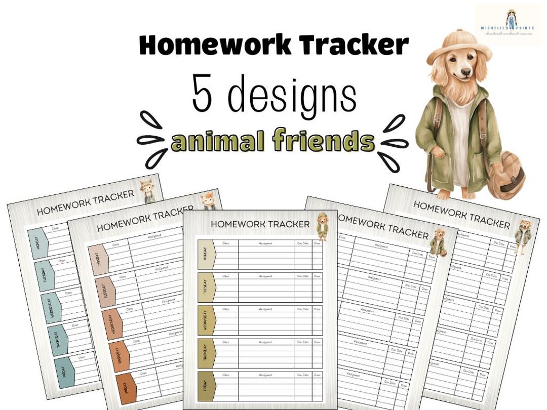 Printable Homework Tracker Cats and Dogs Theme Student Planning Pages ...