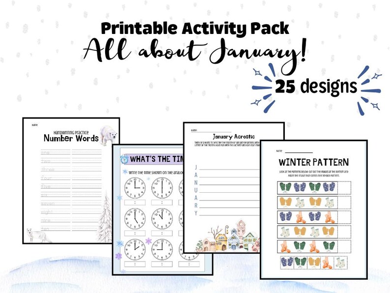 Printable Activity Worksheets - January Theme - Homeschool Unit Study ...