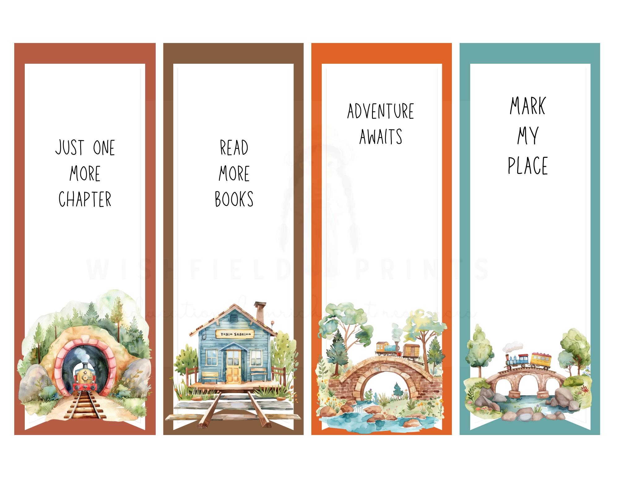 Train Bookmarks for Kids Printable Bookmarks Train Station Adventure ...