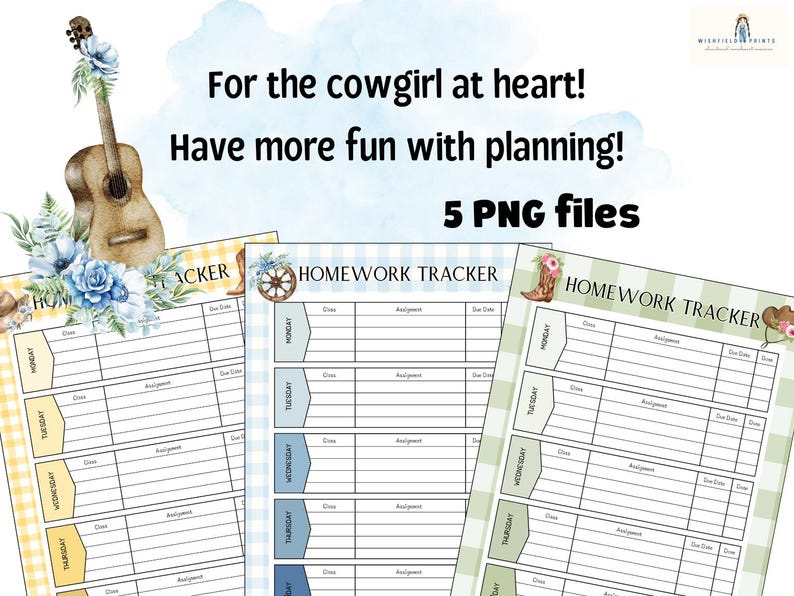 Printable Homework Tracker Cowgirl Themed Girls Planning Pages for ...