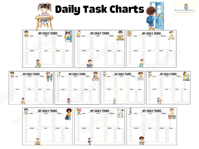 Daily Checklist for Kids Printable Chore Charts Cute Responsibility ...