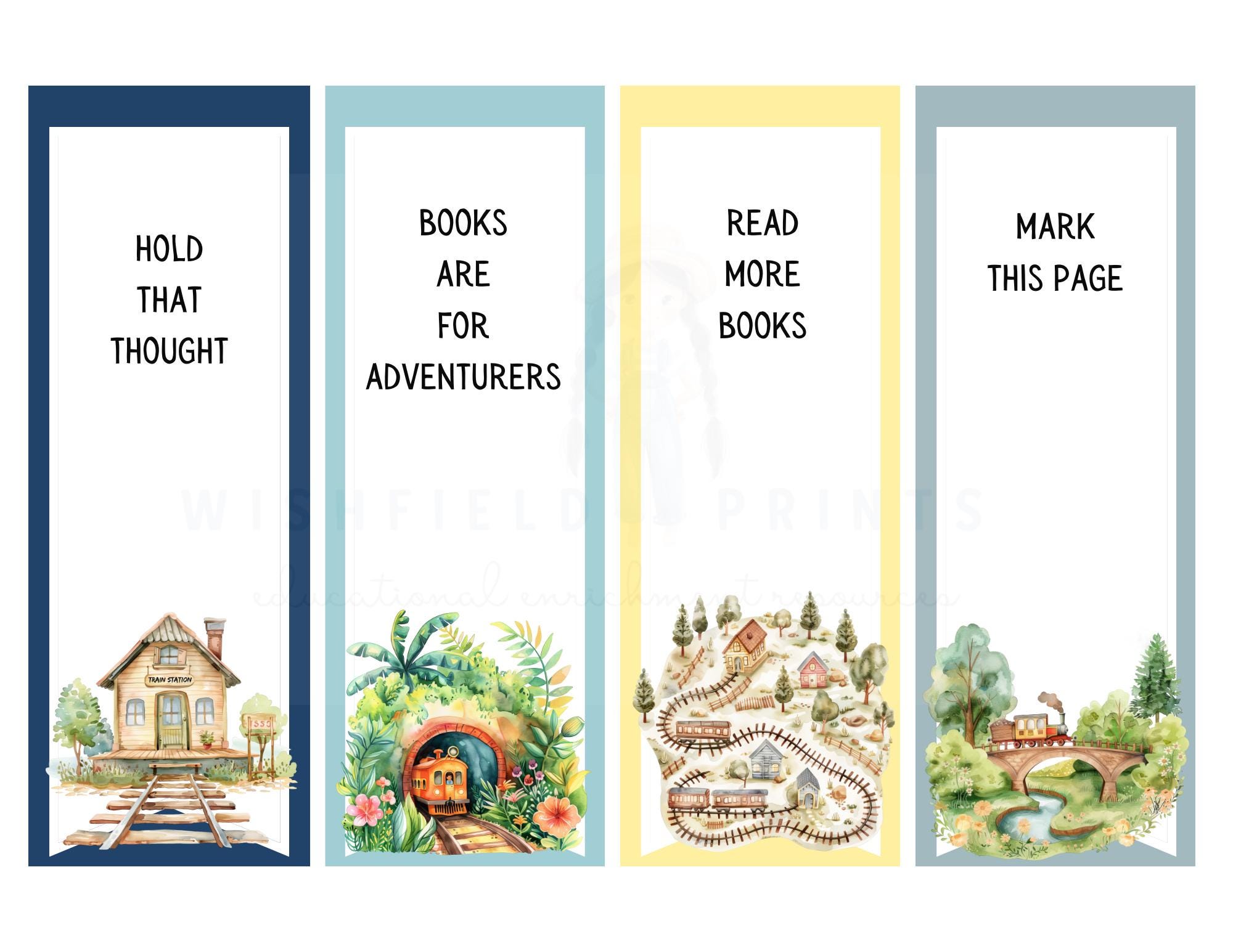 Train Bookmarks for Kids Printable Bookmarks Train Station Adventure ...