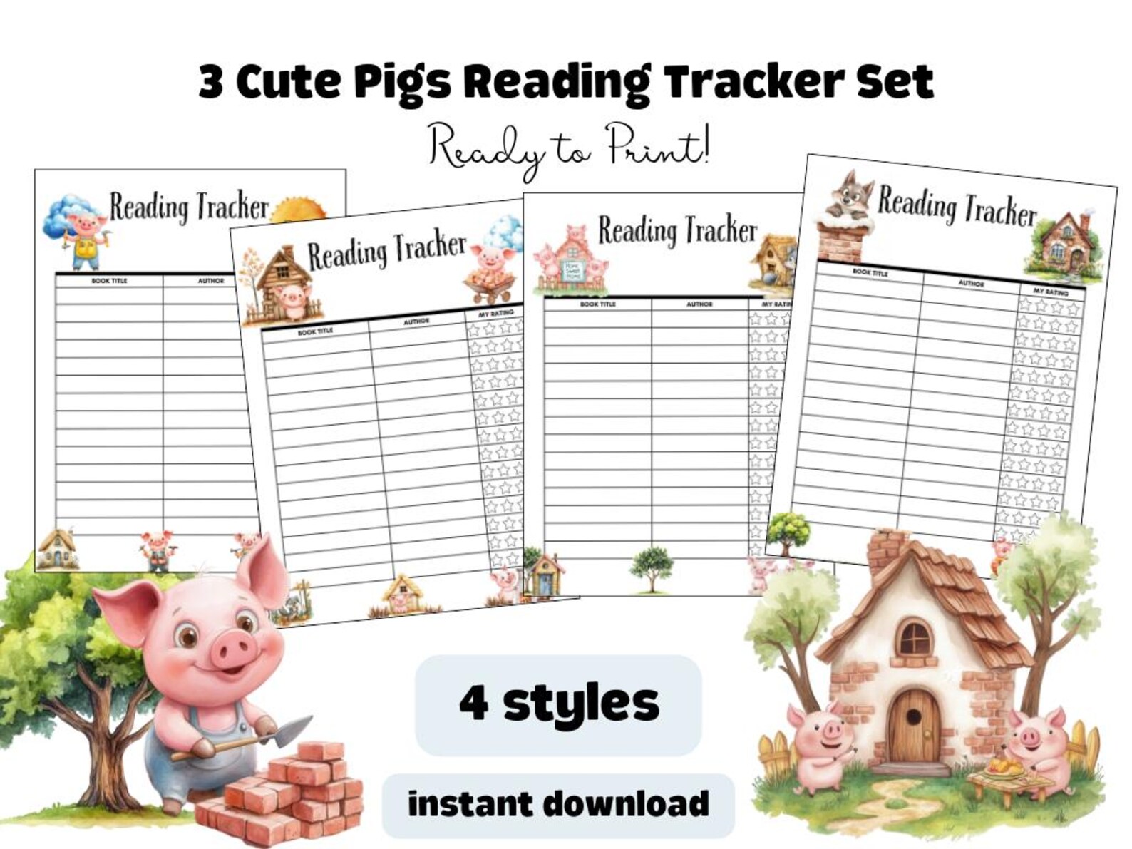 Printable Reading Tracker - 3 Pigs - Book Tracking Pages for Record ...