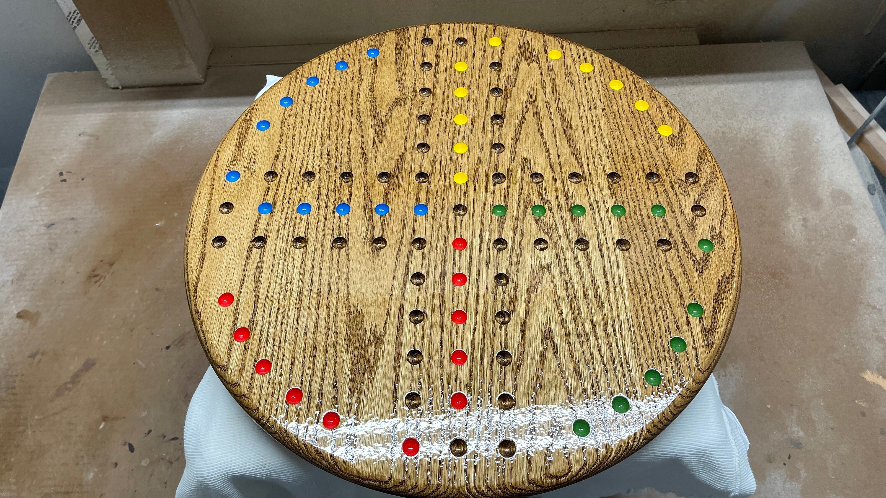 Ludo - 18"- 4 Player / 5 Marble - Round Solid Oak Game Board (1/2 ...