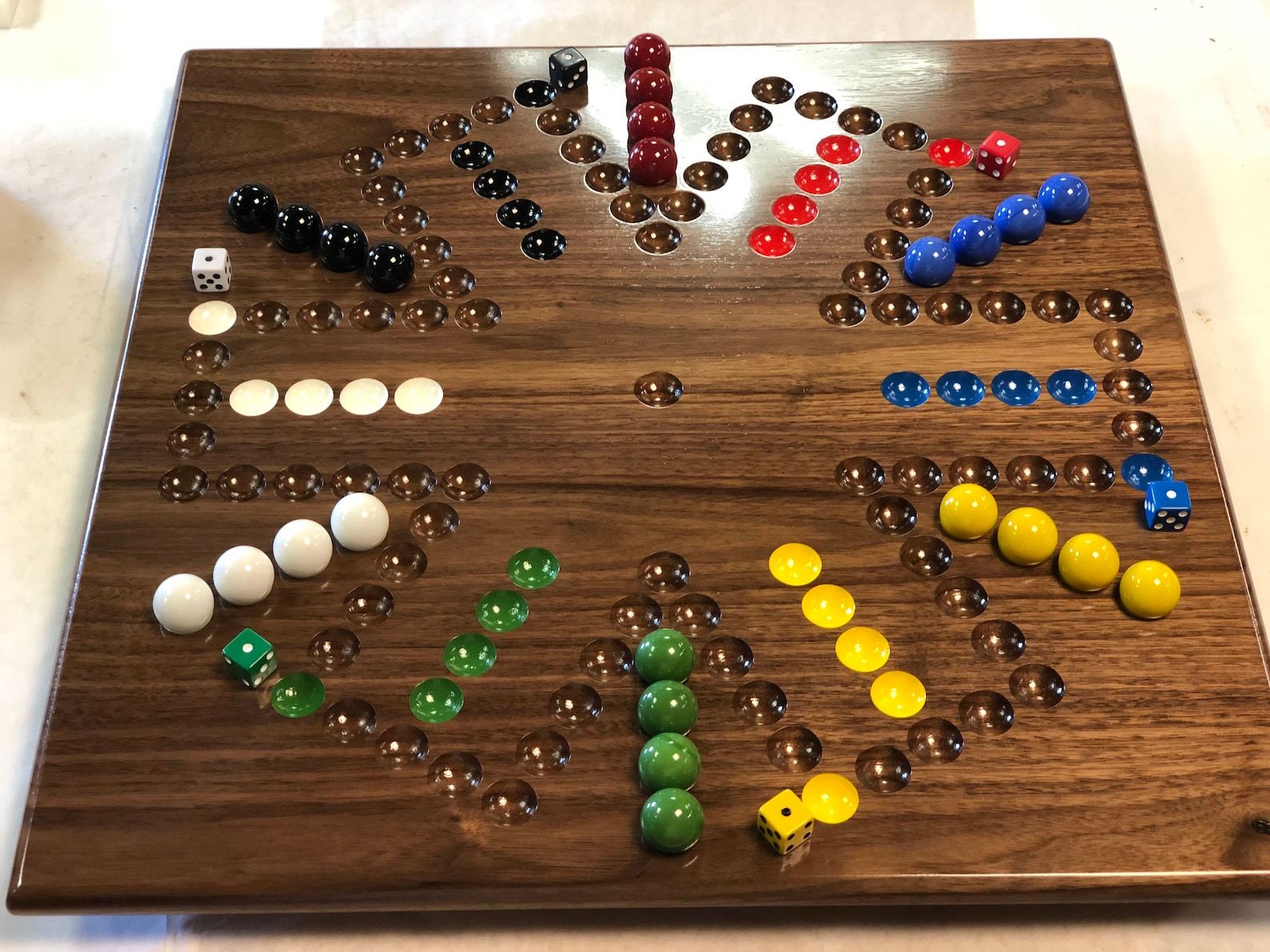 Deluxe Two Sided 20x20 6/4 Player Solid Walnut Aggravation Game Board ...