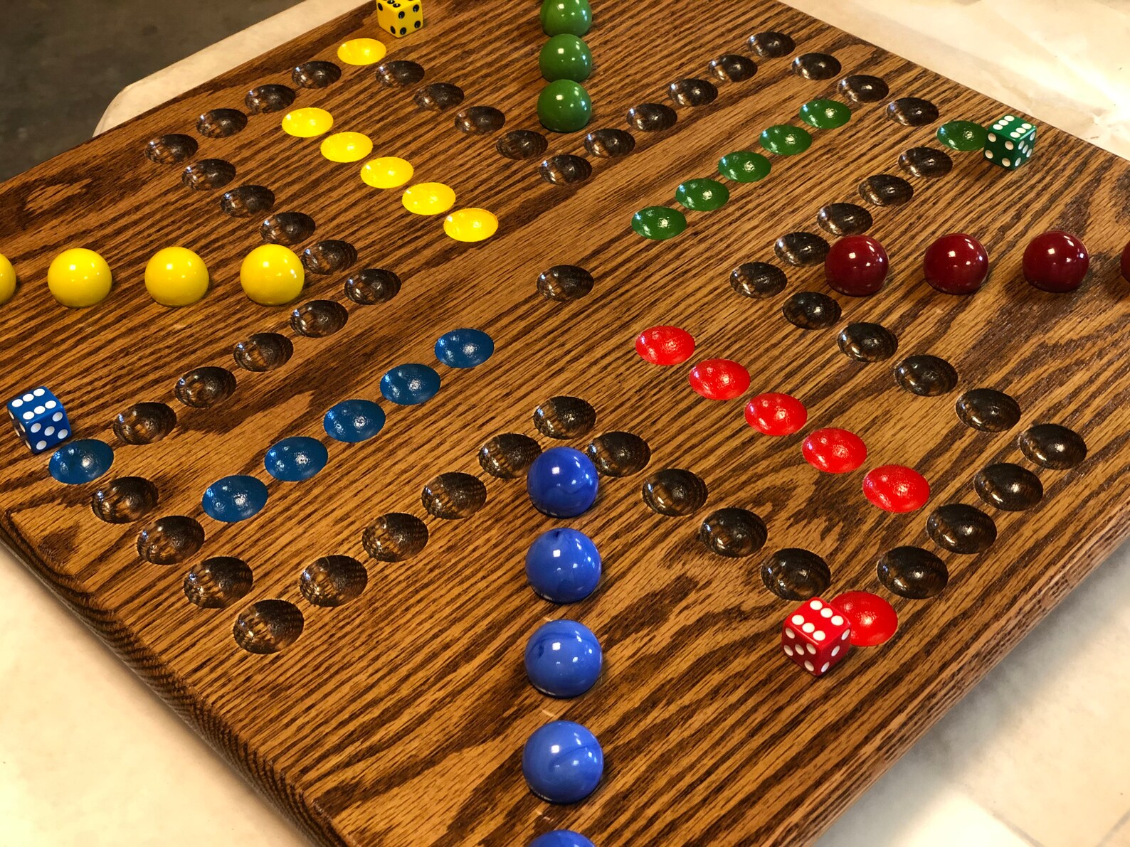 Five Marble - Four Player 18"x18" - Solid Oak Deluxe Aggravation Game ...