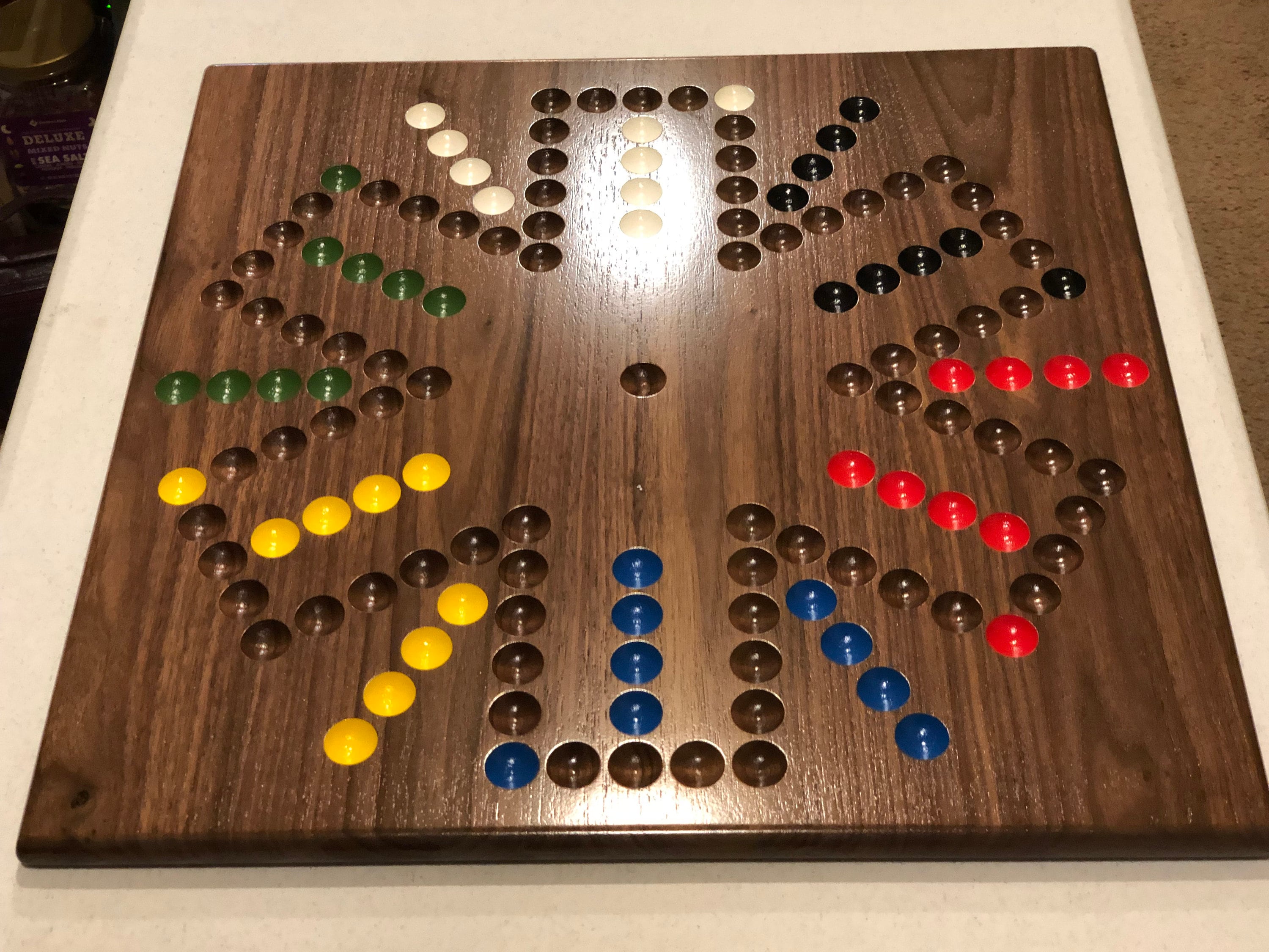 Deluxe Two Sided 20x20 6/4 Player Solid Walnut Aggravation Game Board ...