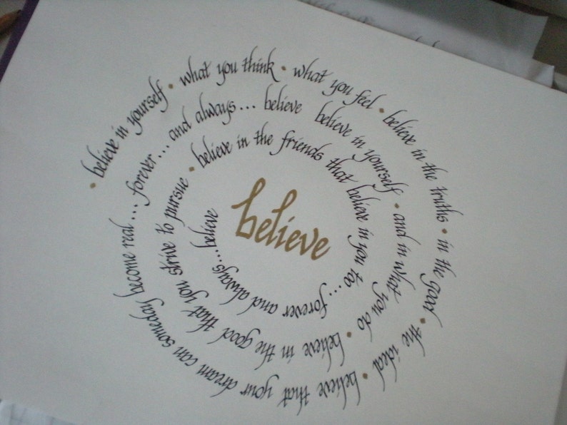 BELIEVE Sprial Quote - Calligraphy - Handwritten Original Art - Ready ...