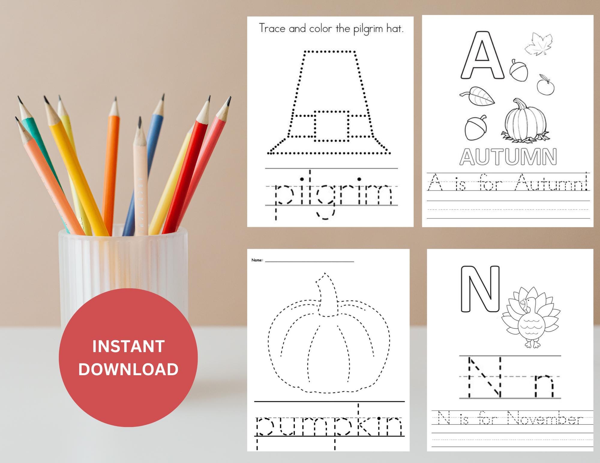 Fun Fall Tracing and Coloring Page - Digital Download - Etsy