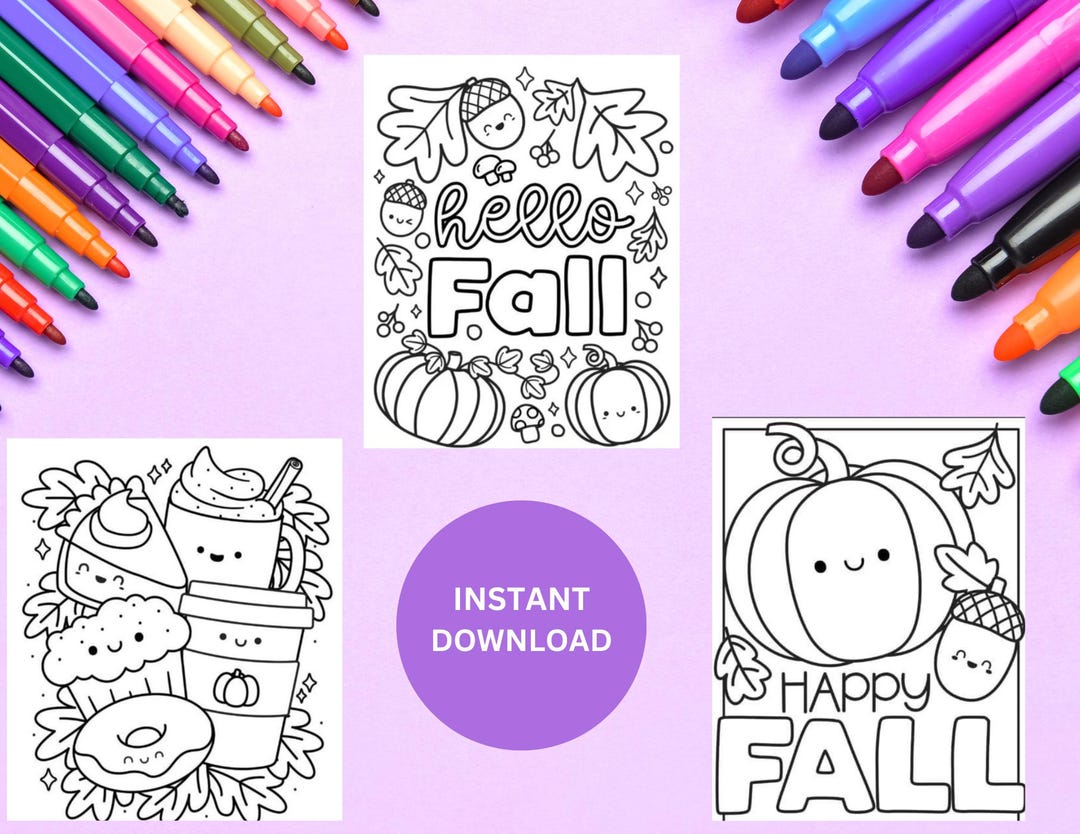 Cute Fall Coloring Pages - Coloring Page - Digital File - November - Etsy