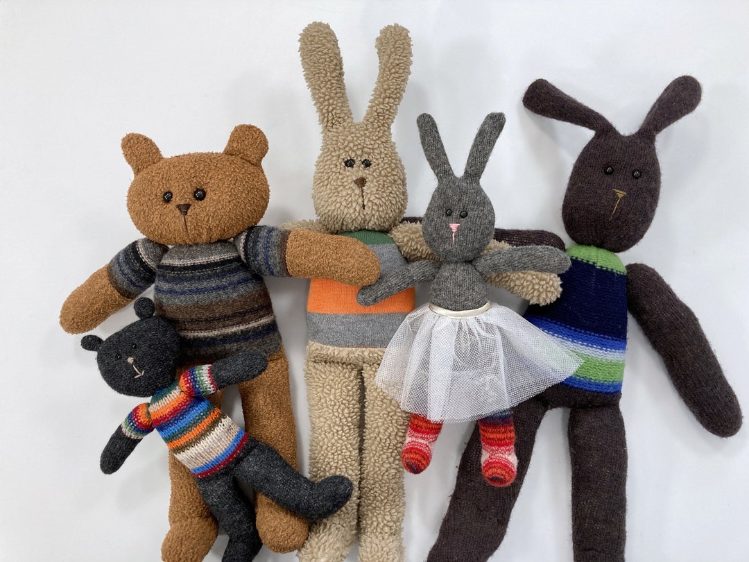 Stuffed Bunny and Bear - Upcycled Sweaters and Fleece - PDF Sewing ...