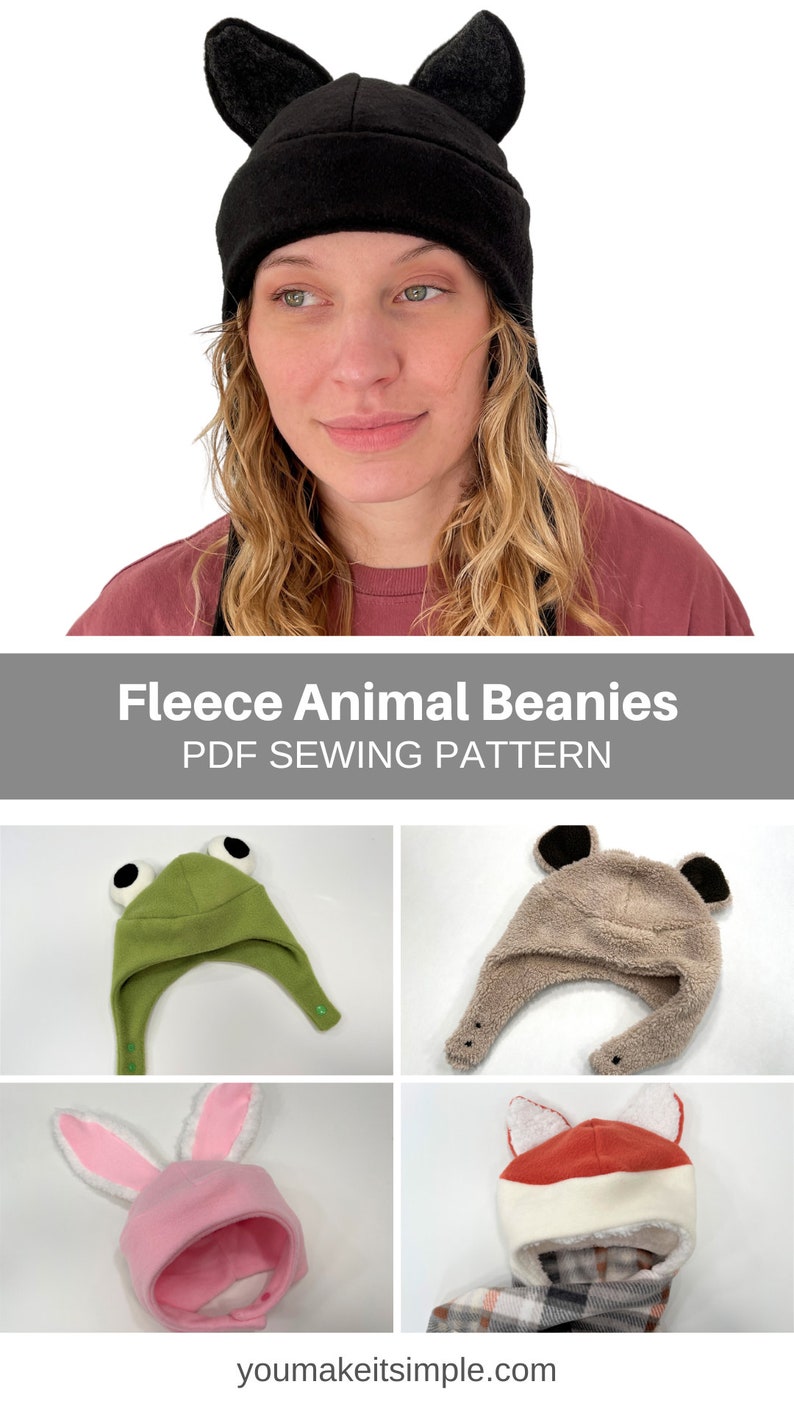 Fleece Animal Beanie / PDF Sewing Pattern / Bunny Frog Bear - Etsy