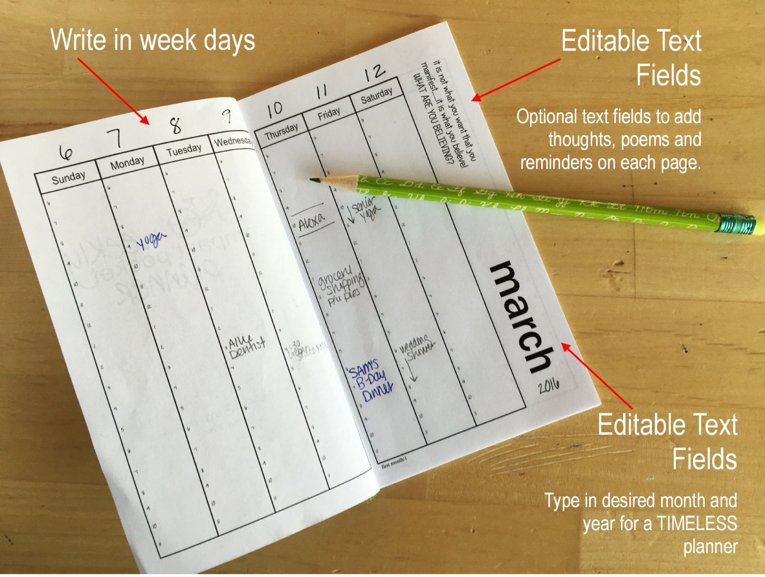 Printable WEEKLY Pocket Planner PDF File 3 Month Editible Etsy