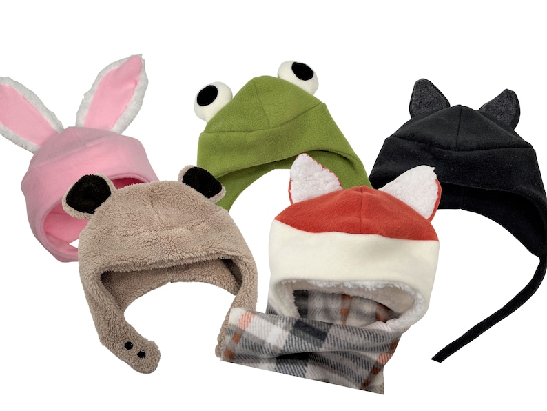 Fleece Animal Beanie / PDF Sewing Pattern / Bunny, Frog, Bear, Cat ...